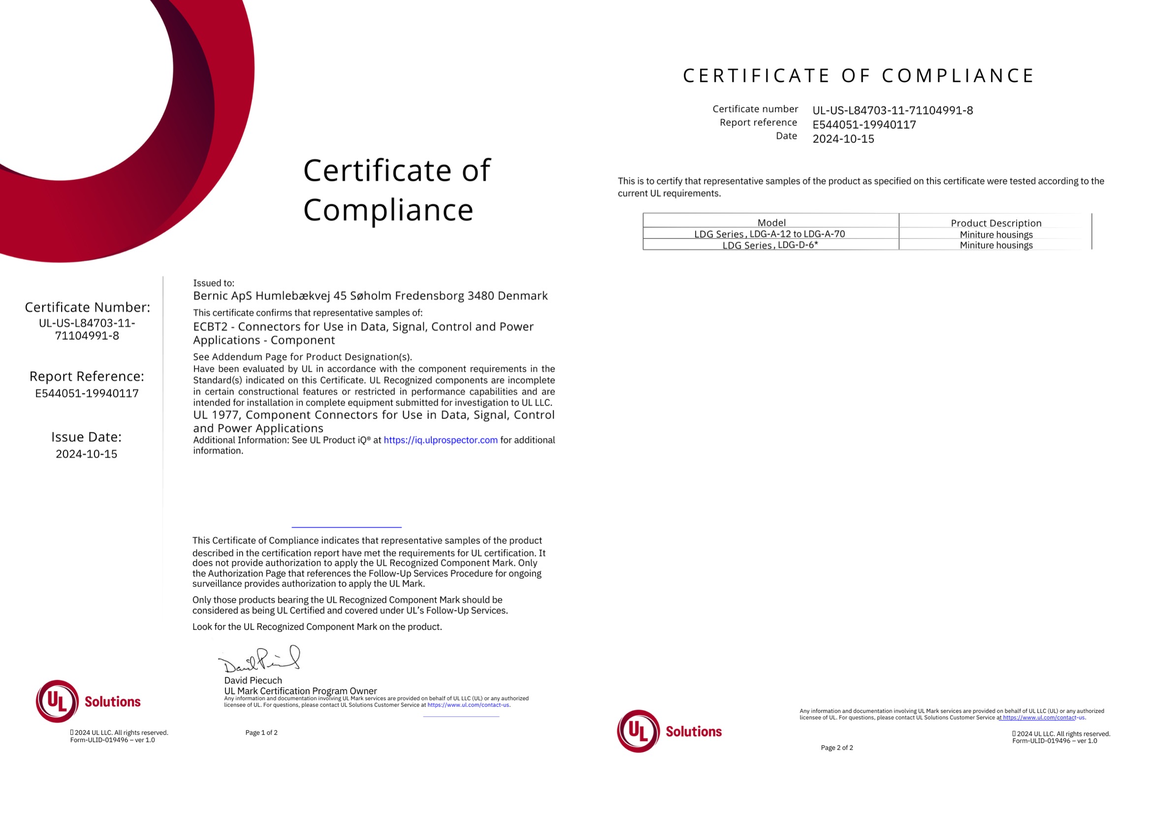 Bernic Achieves UL Certification for Several Products - Bernic A/S ...